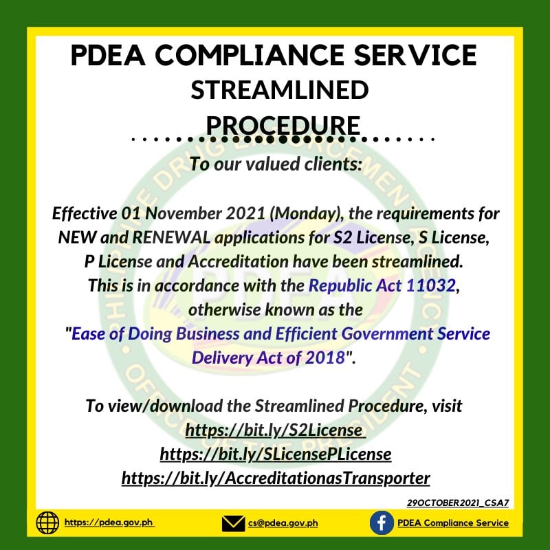 PDEA Compliance Service Streamlined Procedure – NSI Training and ...