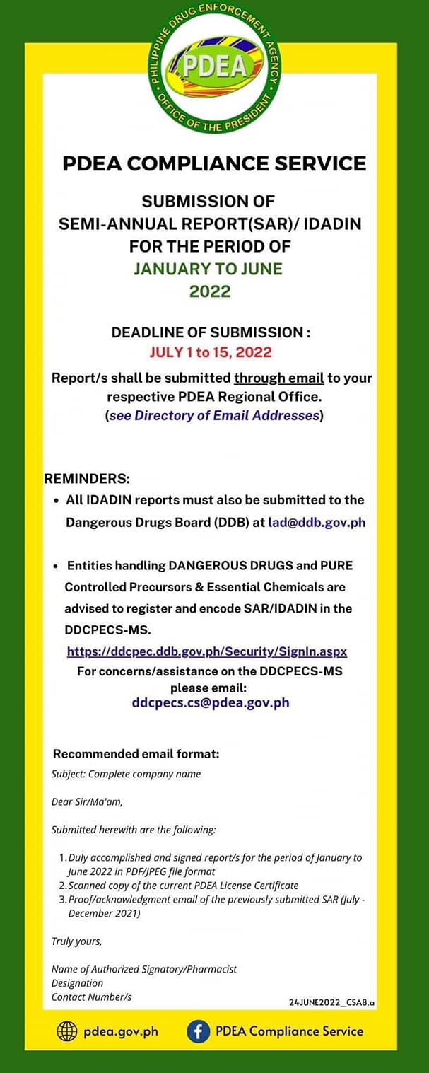 Submission of Semi-Annual Report (SAR) / IDADIN for the period of ...