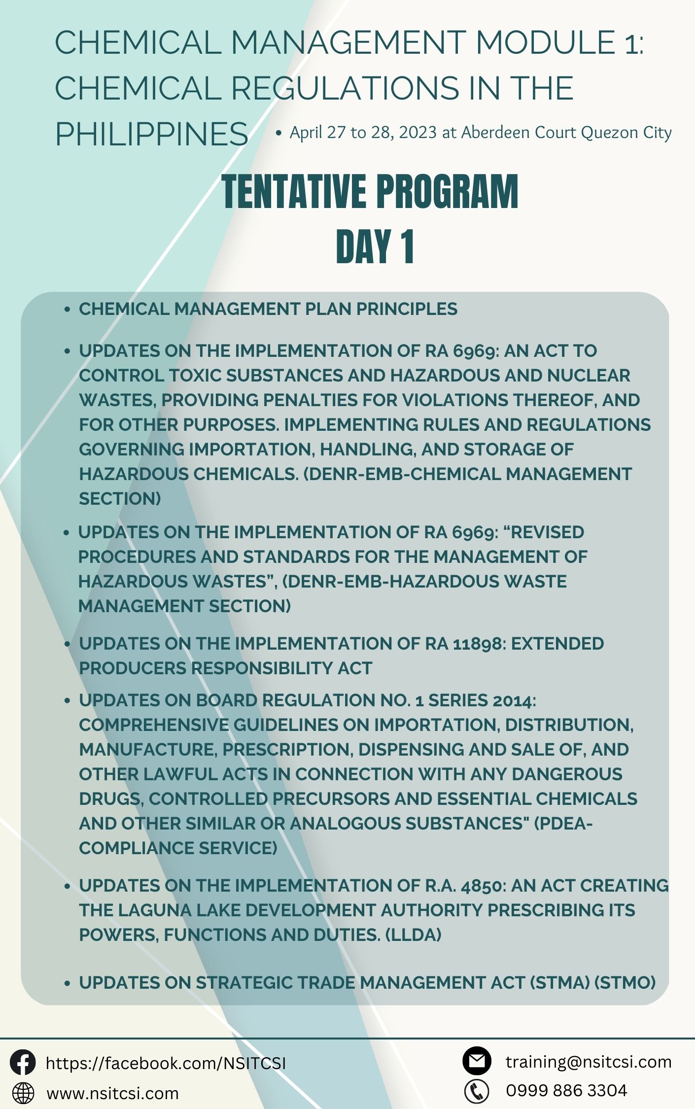 CMM1 Tentative Program Flow – NSI Training and Consultancy Services, Inc.