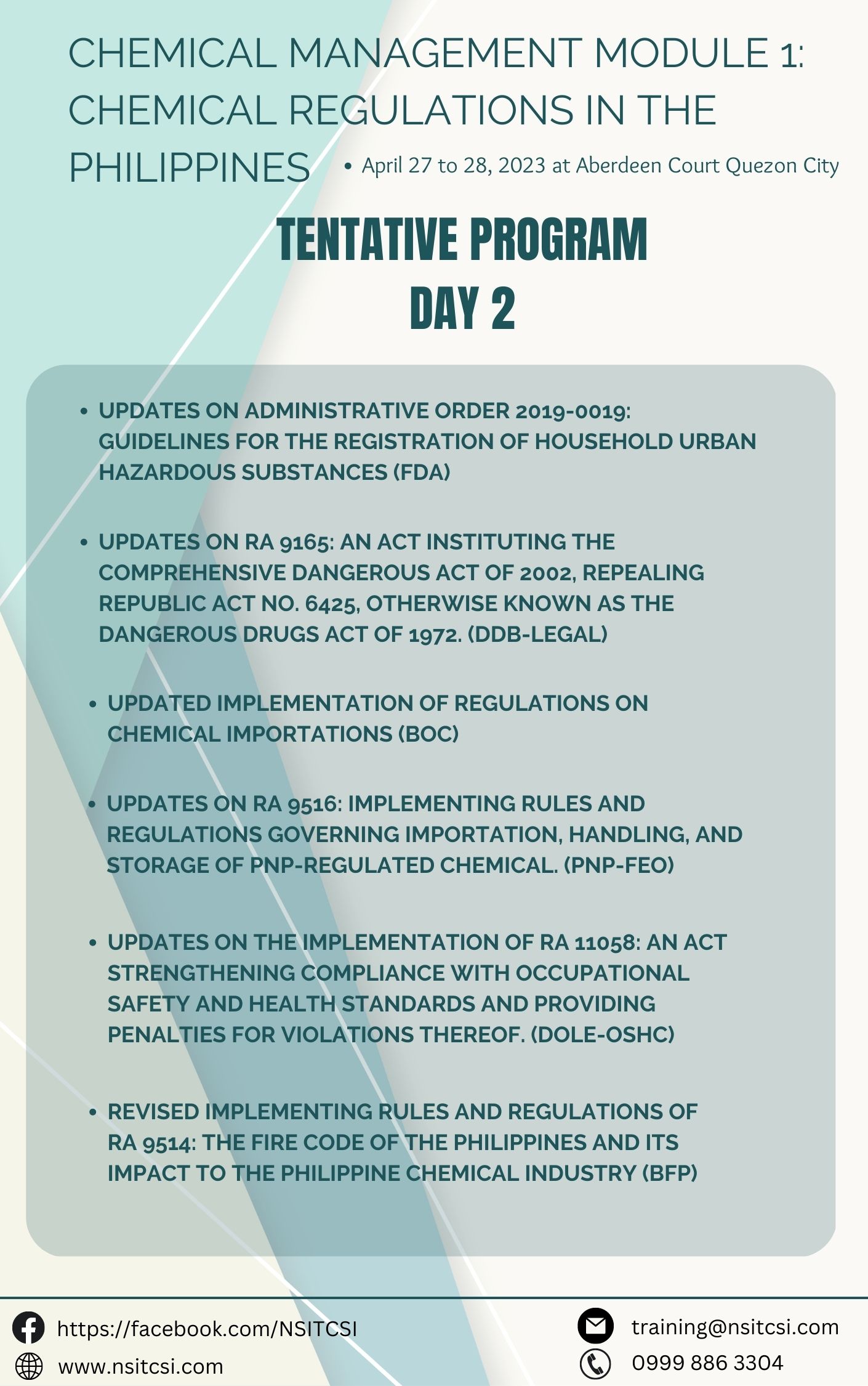 CMM1 Tentative Program Flow – NSI Training and Consultancy Services, Inc.