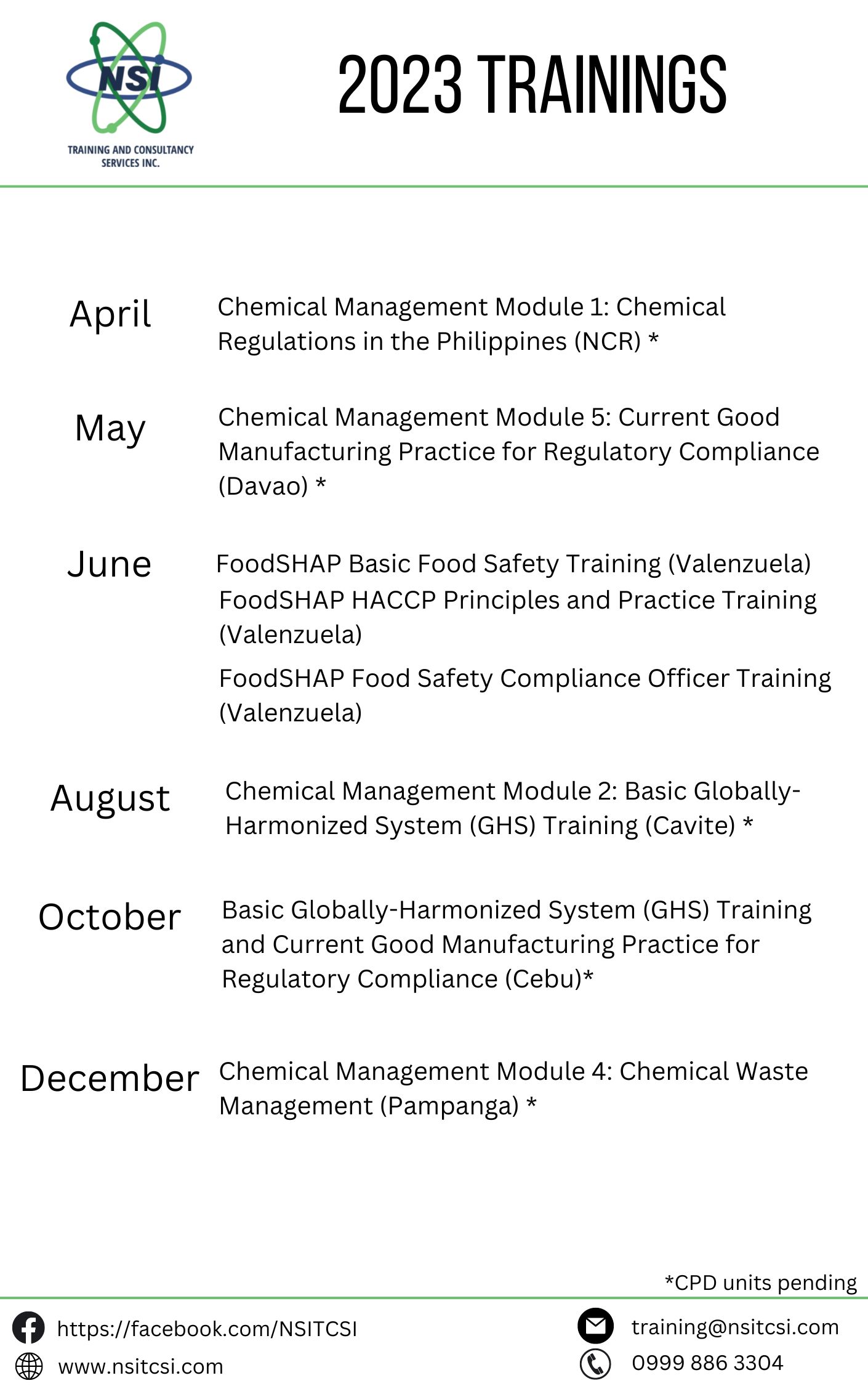 Updated calendar of training – NSI Training and Consultancy Services, Inc.